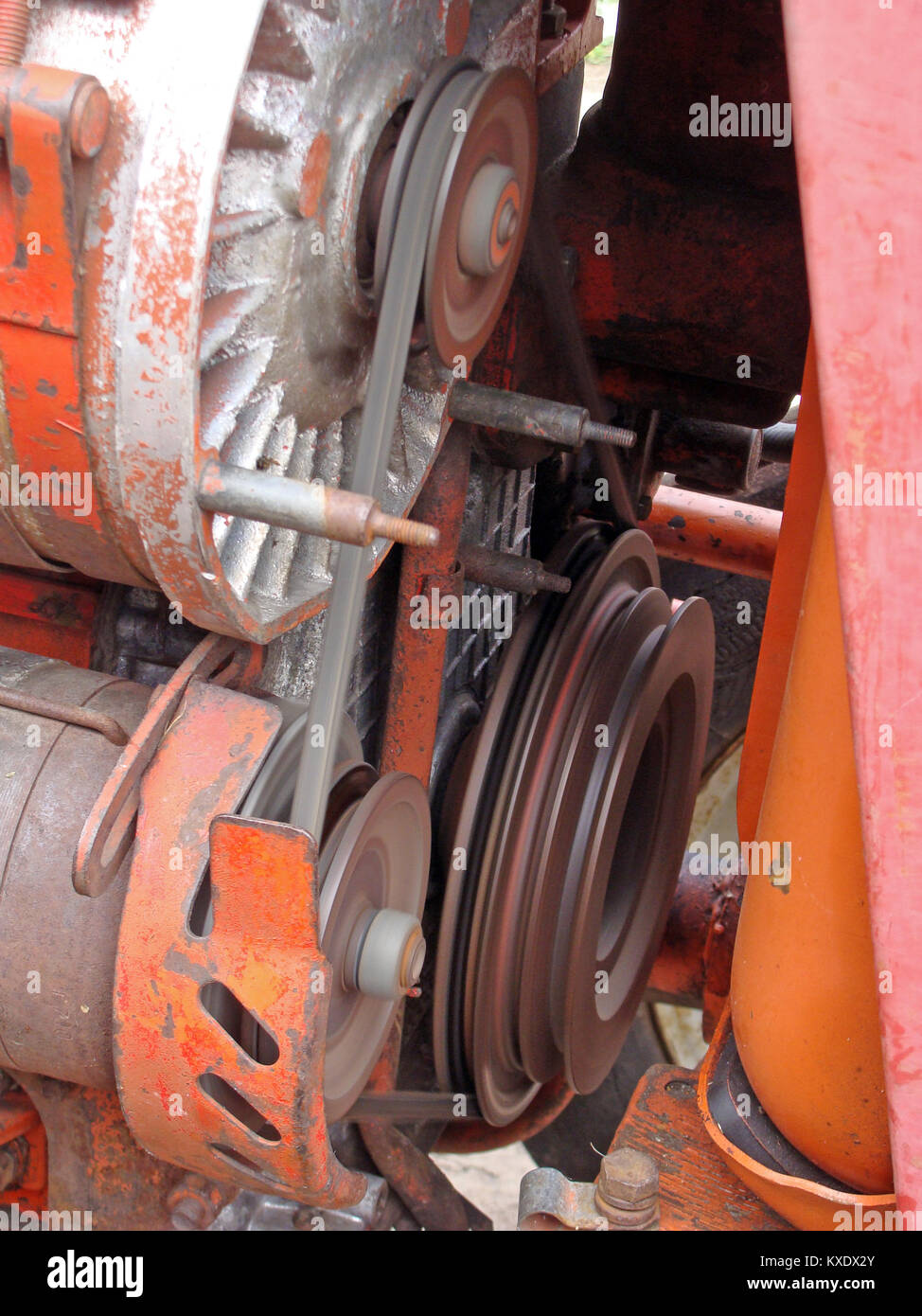 Tractor engine front wedge belt transmission pulleys rotating motion ...