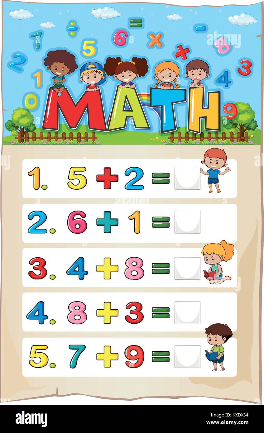 Addition worksheet template for young children illustration Stock ...