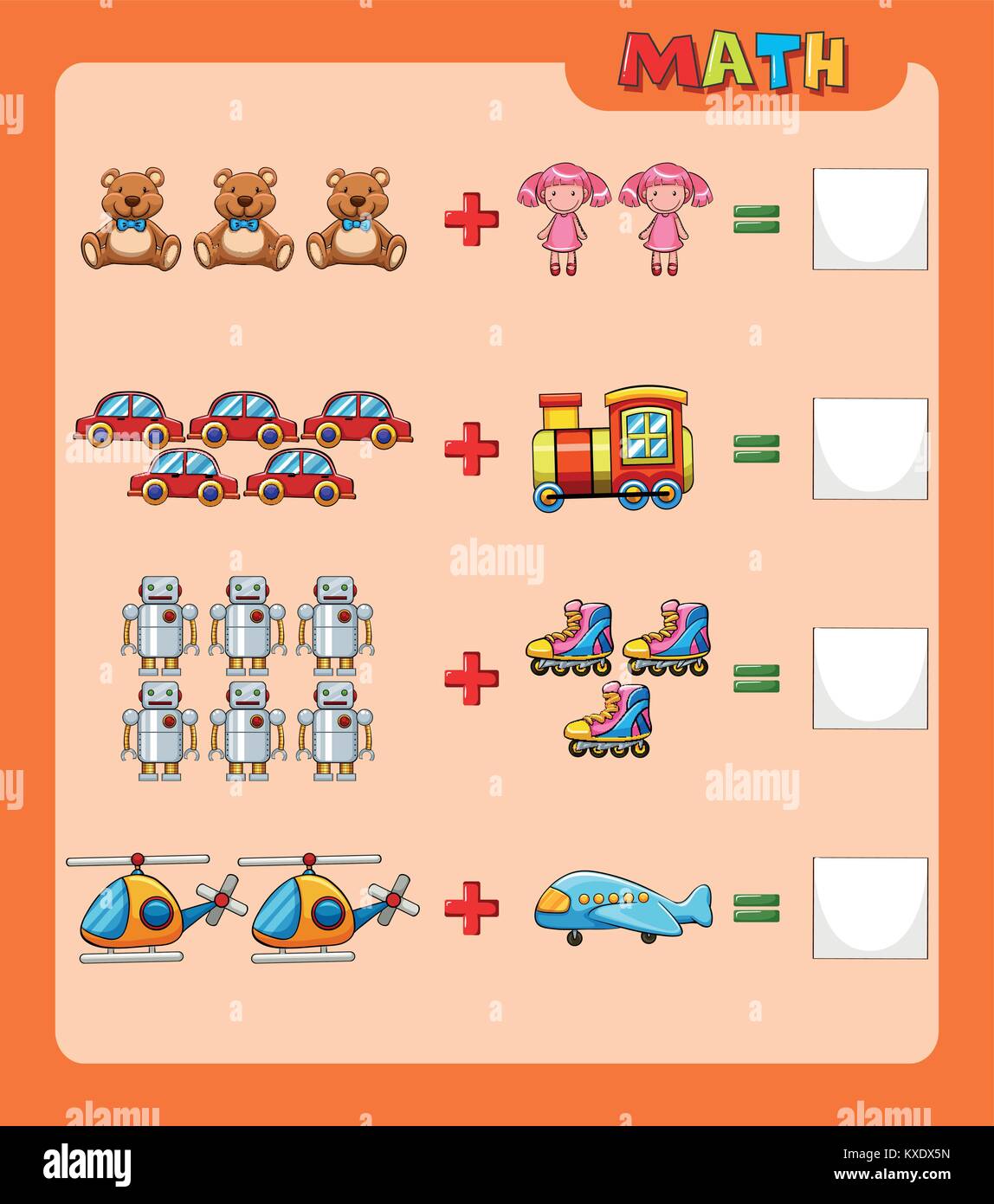 Worksheet template for adding with pictures illustration Stock Vector ...