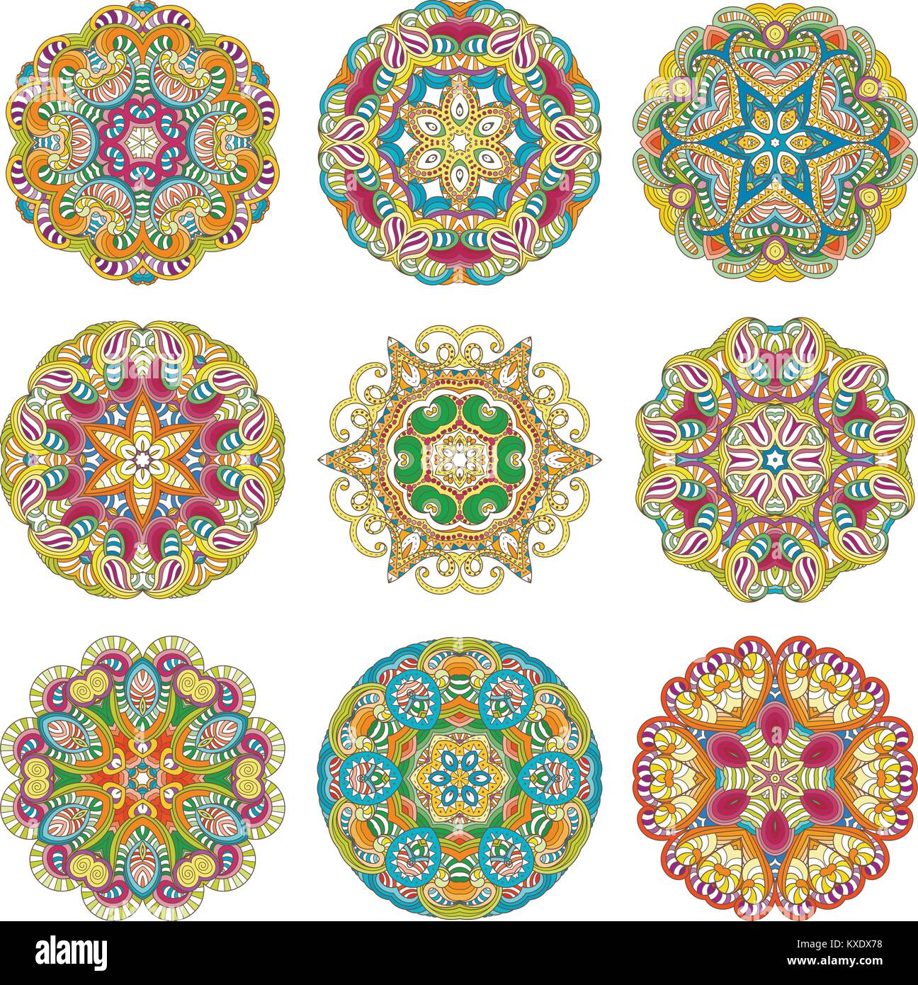 Flower vector mandalas set. Collrction of oriental circle patterns ...