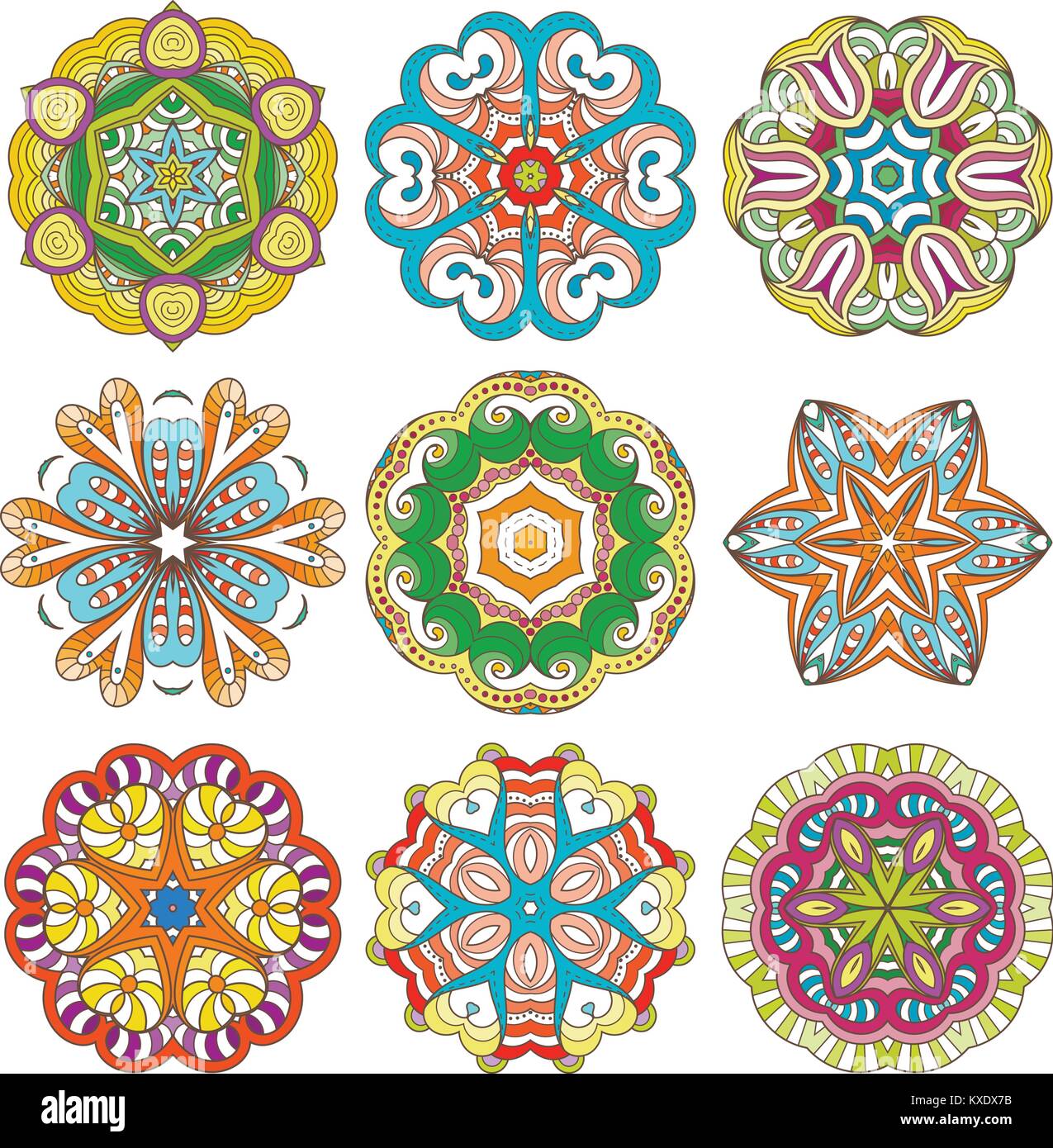 Flower vector mandalas set. Collrction of oriental circle patterns ...
