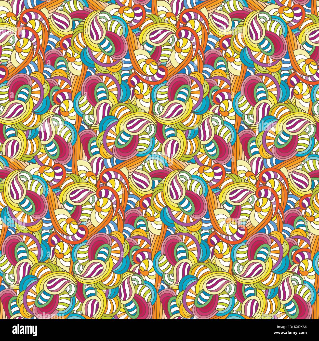 Doodle decorative ornamental curly vector seamless pattern. Cozy cute ...