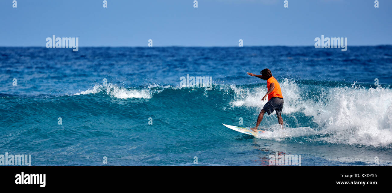 Professional surfer, surfing a wave. Surfer carves a radical off-the ...