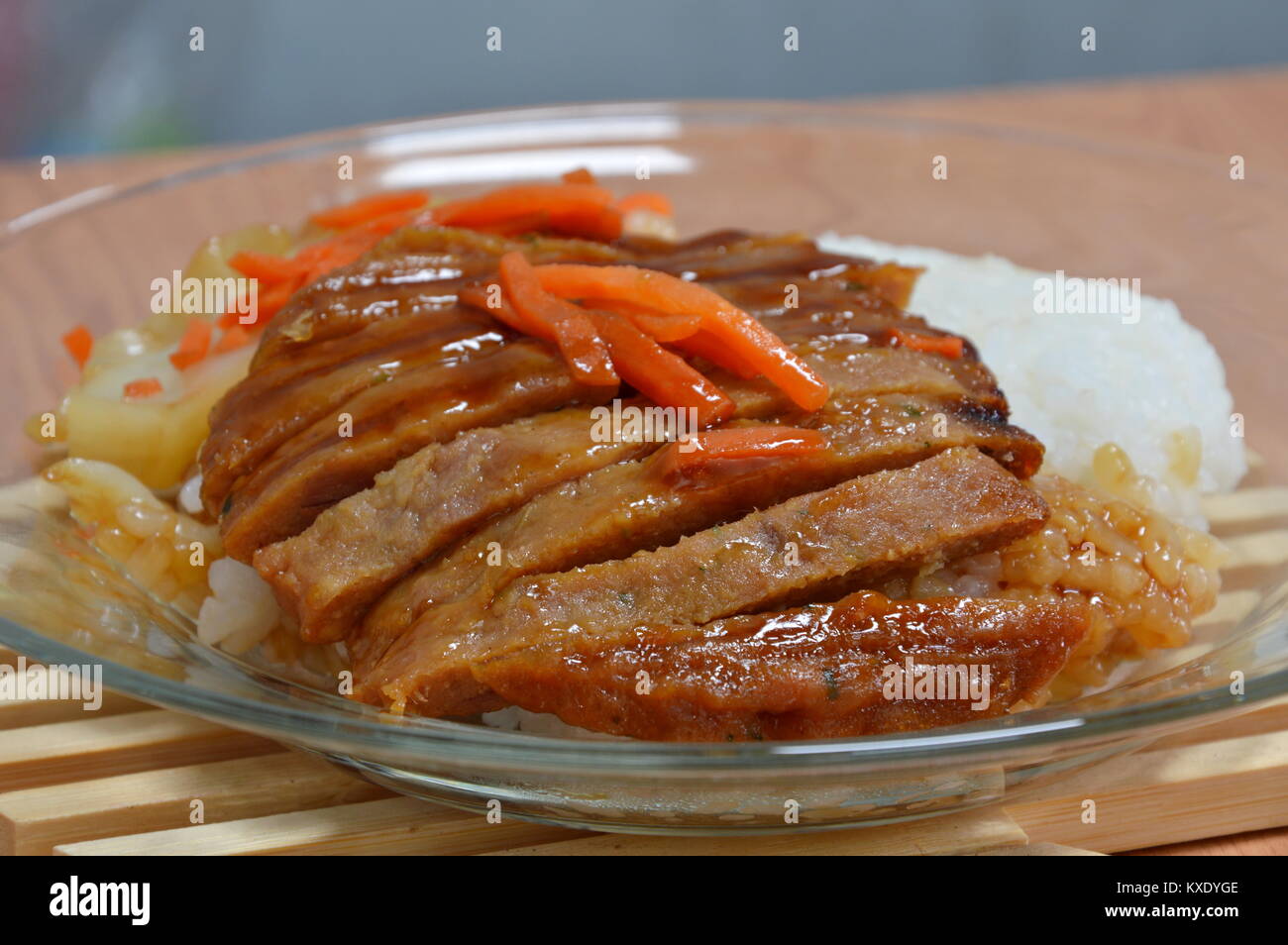 grilled pork steak with Japanese rice Stock Photo - Alamy