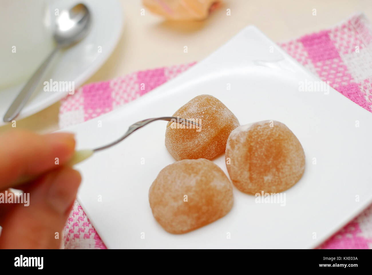 Fork taking sweets on plate. For concepts such as food and beverage ...