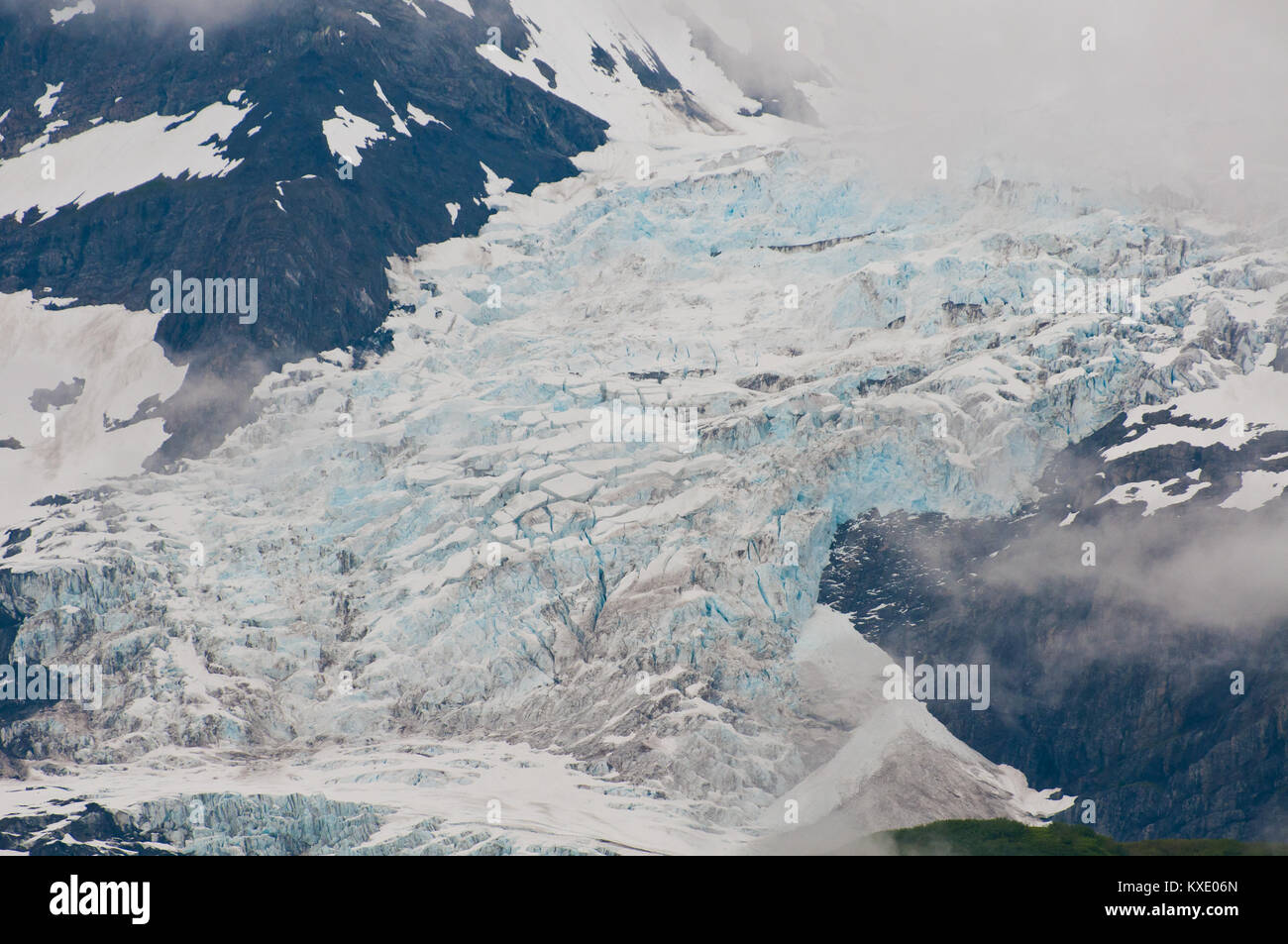 Closeup shot of huge glaciers in mountain valleys showing texture and ...
