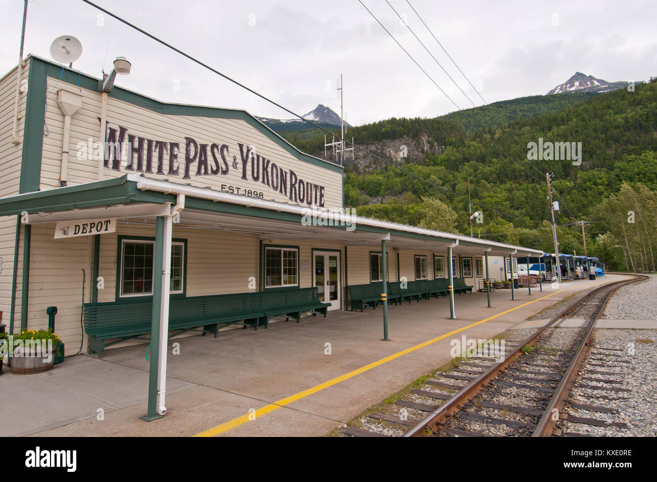 Historical train station in Skagway, Alaska. This railroad was built ...