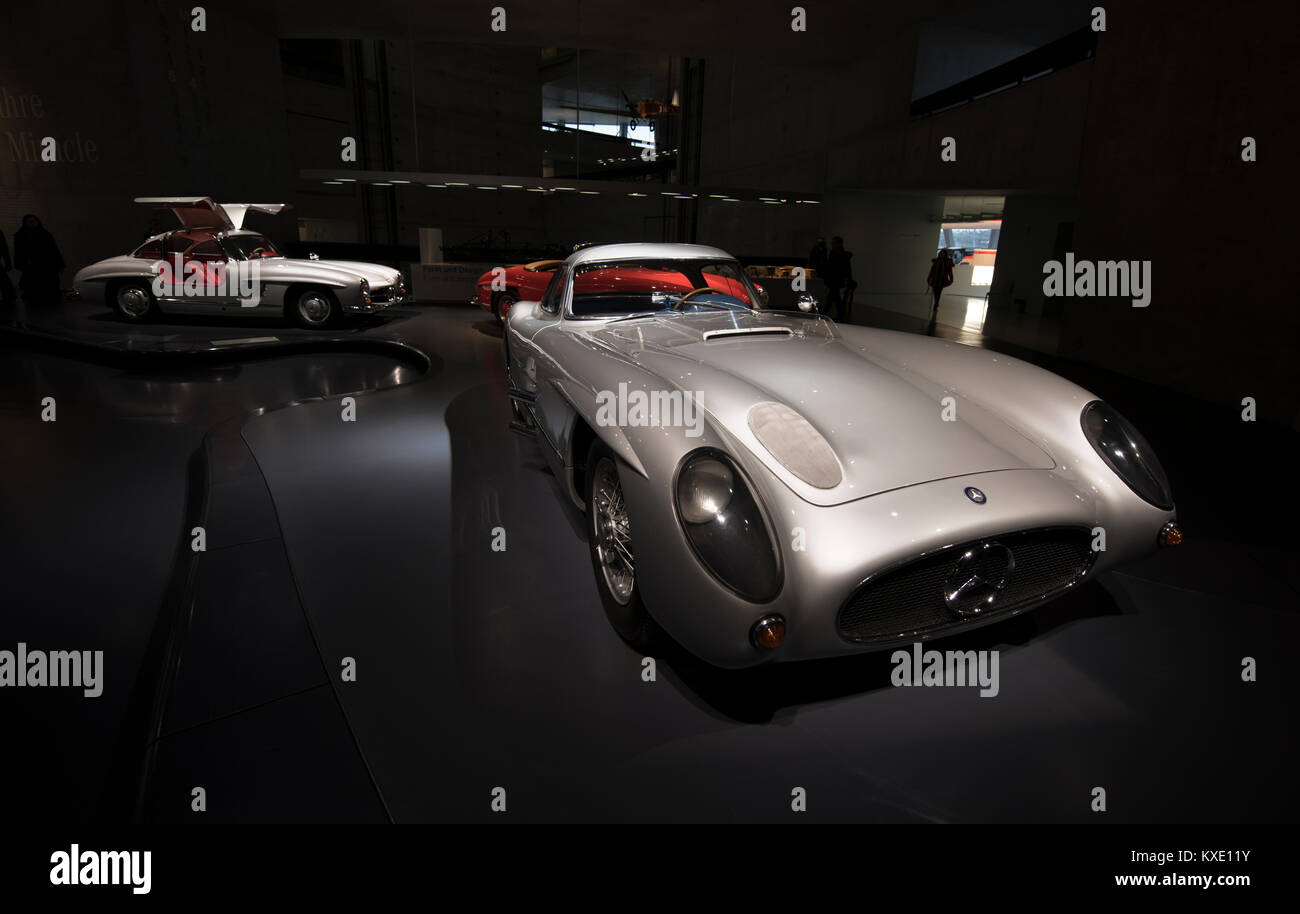The SL and SLR Gullwing cars from the fifties at the Mercedes Museum in ...