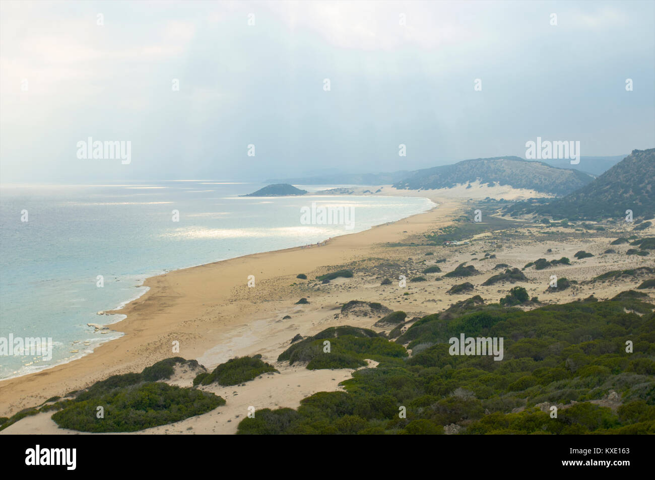 Big Sand Beach in Cyprus with spectacular light and people on the beach ...