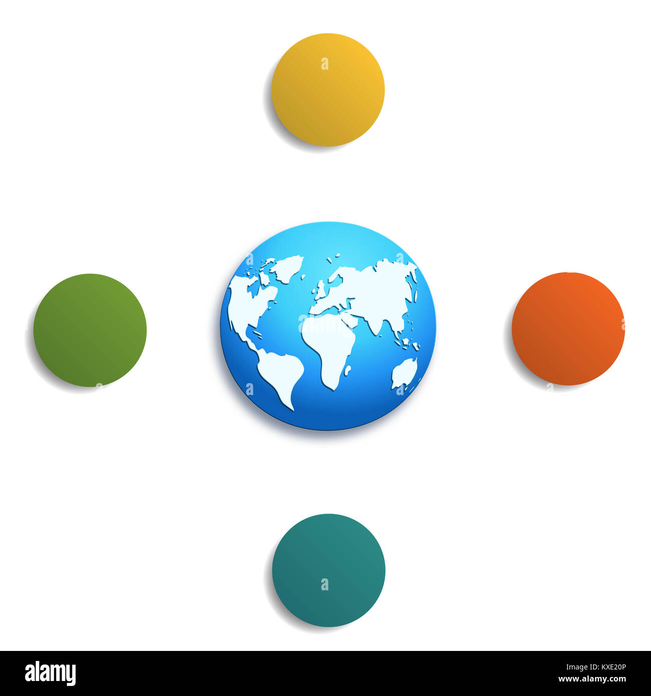 Illustration 4 colored circles with space for text around the world map ...