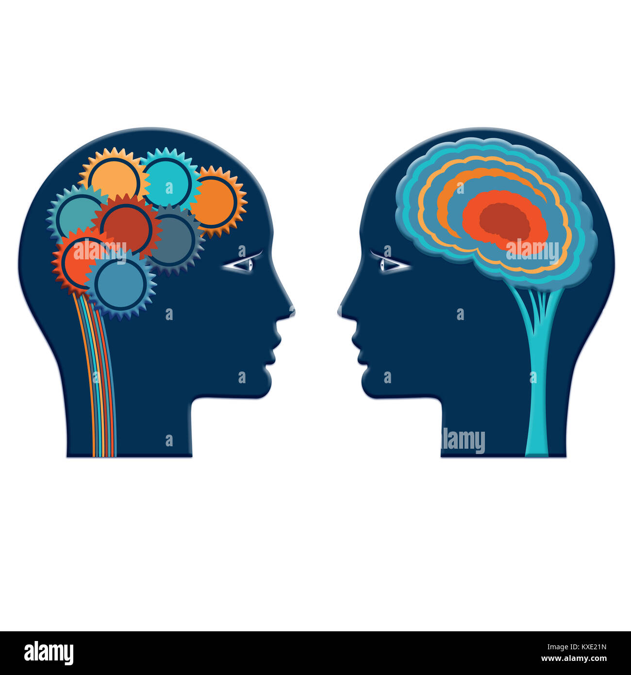 Color gear wheels and a color brain, rational and creative thinking ...