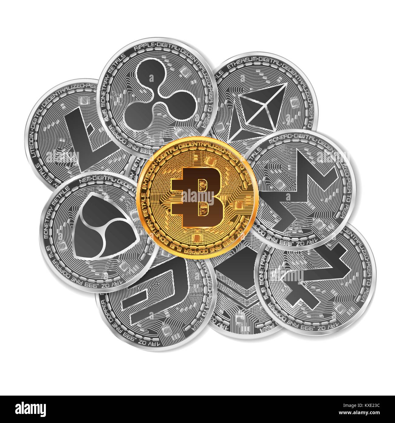 Set of gold and silver crypto currencies Stock Vector Image & Art - Alamy