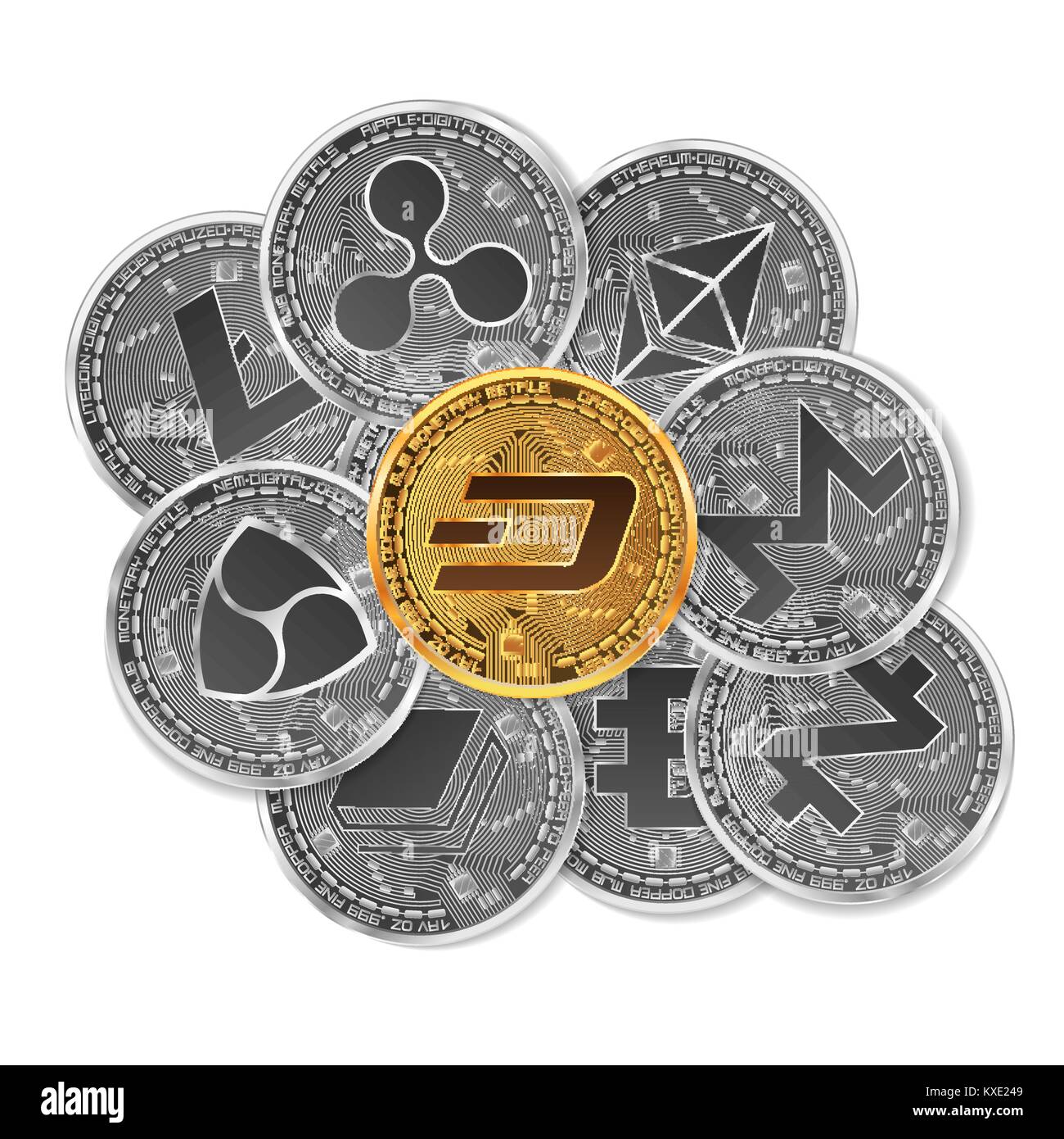 Set of gold and silver crypto currencies Stock Vector Image & Art - Alamy