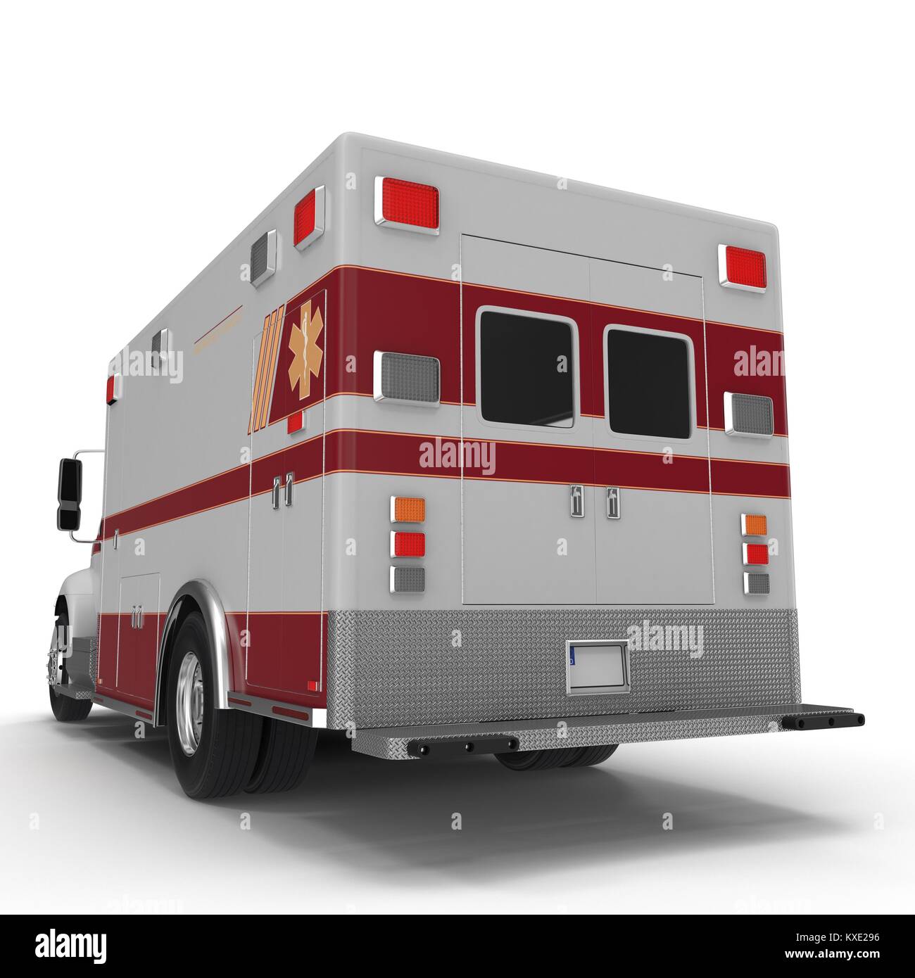 Rear view Emergency ambulance car isolated on white Background. 3D ...