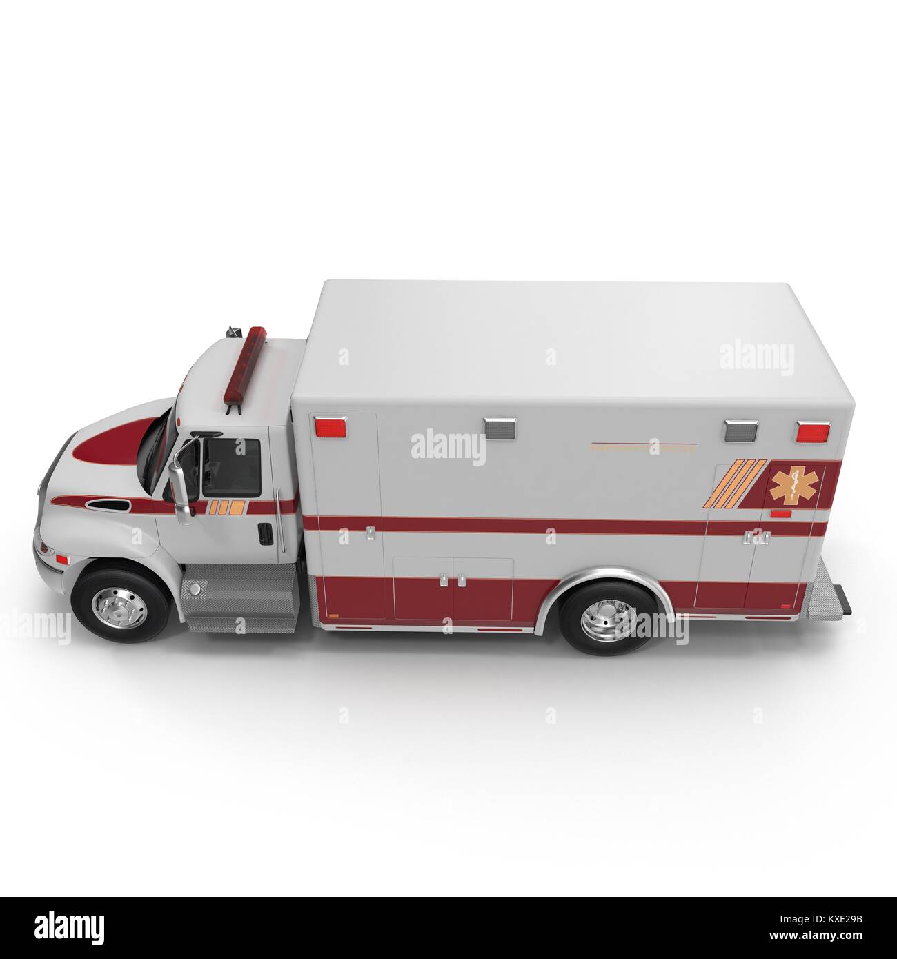 Side view Emergency ambulance car isolated on white Background. Angle ...
