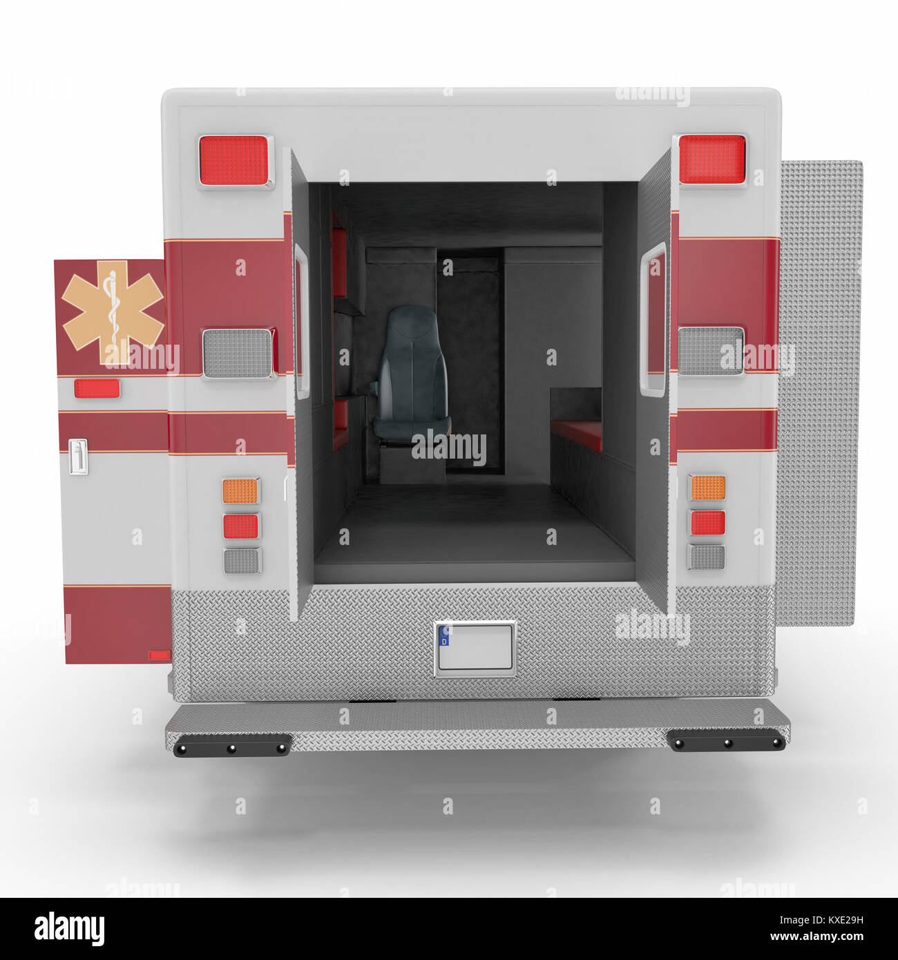 Emergency ambulance car with opened dors isolated on white Background ...