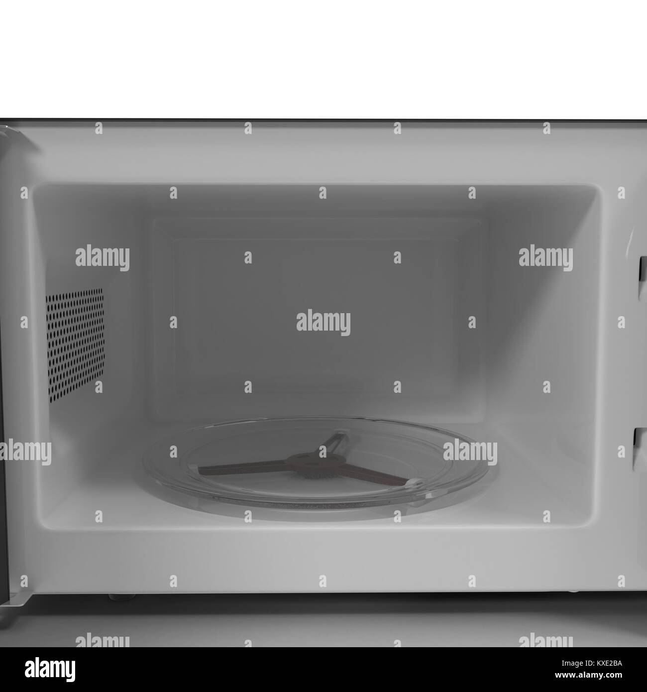 Black microwave oven with opened door on white. 3D illustration Stock ...