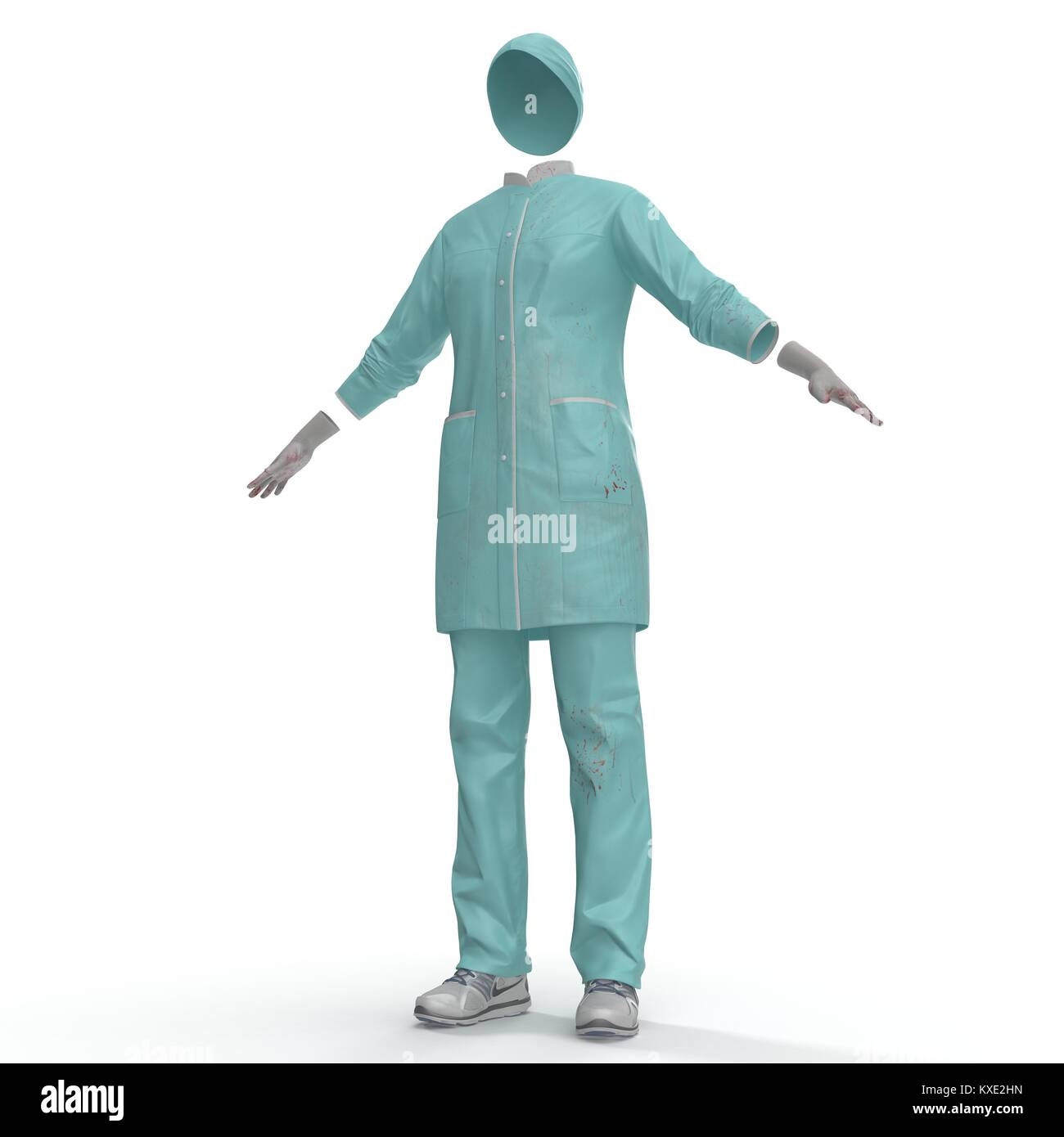Medical female workers clothes stained with blood isolated on white. No ...