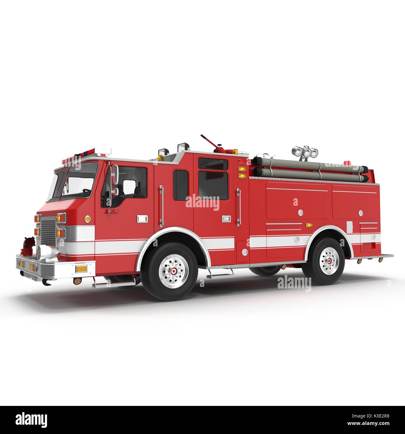 Big Red Fire Truck Isolated on White. 3D illustration Stock Photo - Alamy