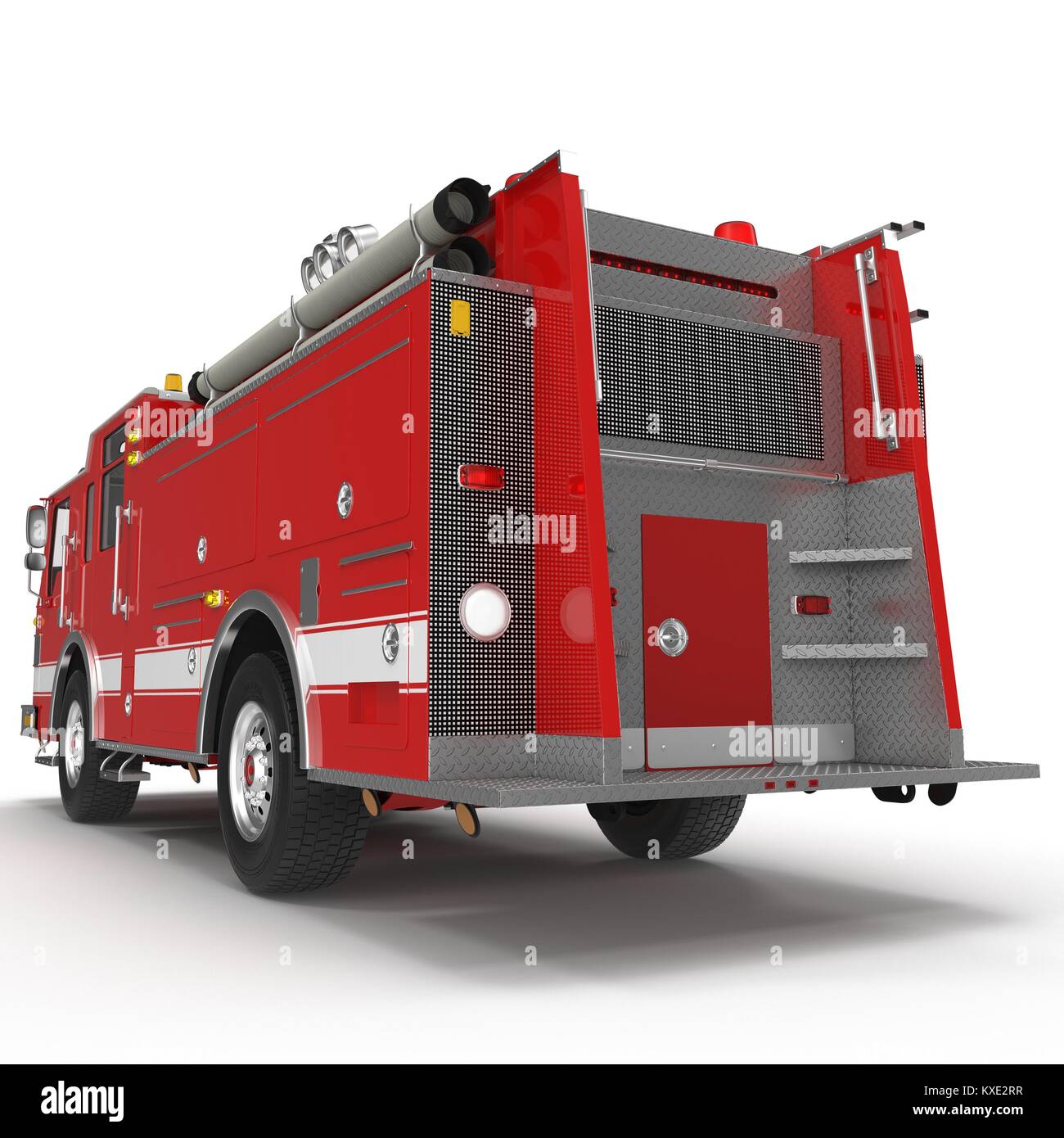 Fire truck or engine Isolated on White. Rear view. 3D illustration ...