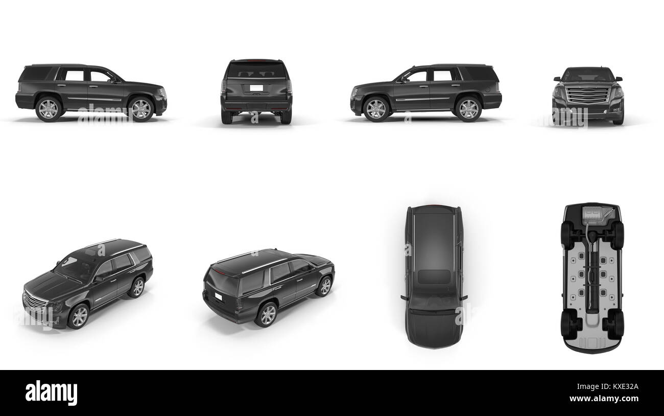 4x4 suv car renders set from different angles on white. 3D illustration ...