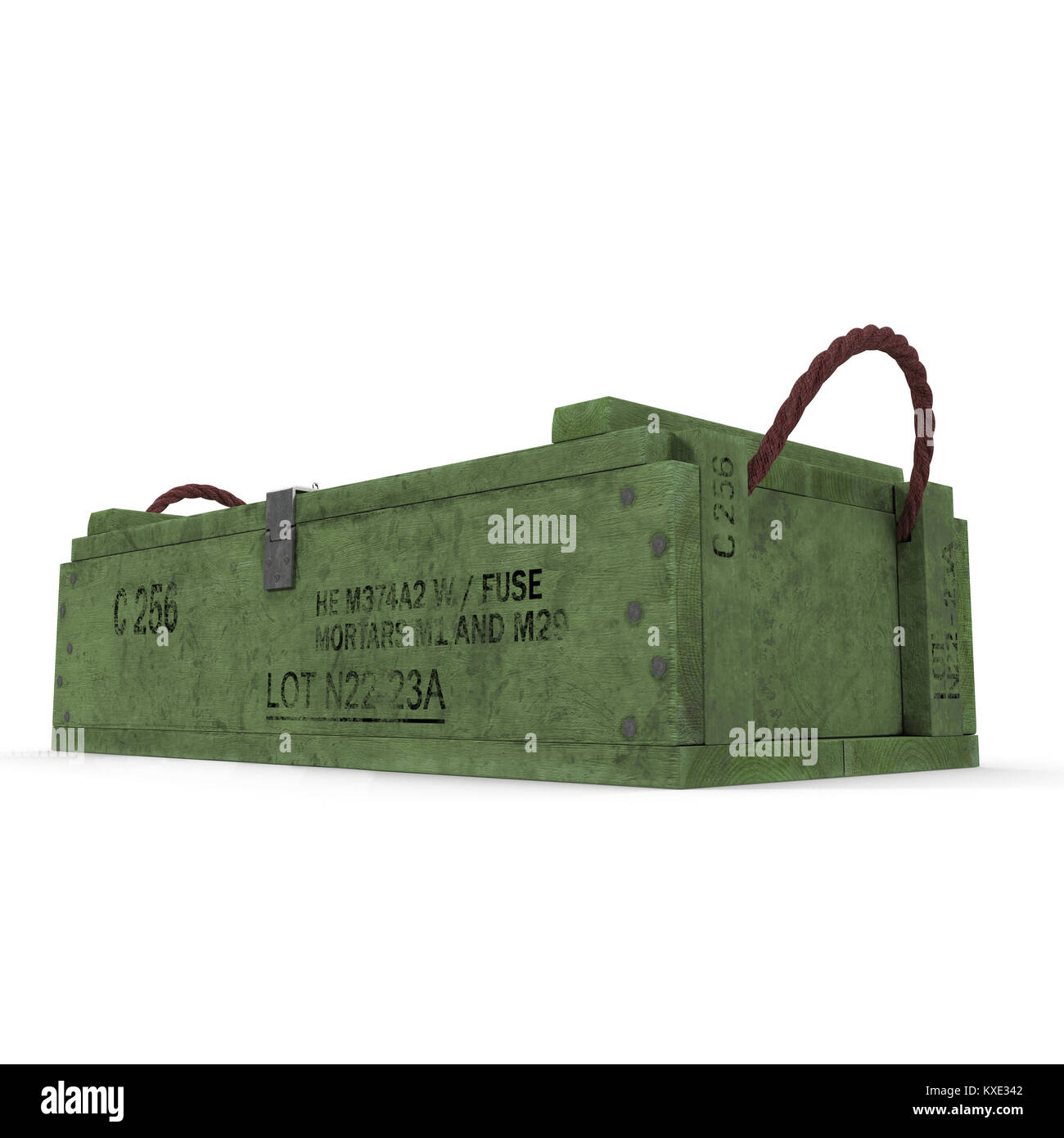 Military green box with explosive isolated on white. 3D illustration ...