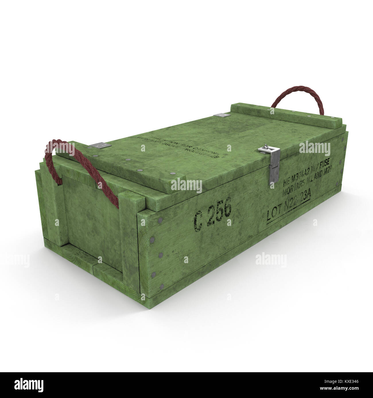 Military green box with explosive isolated on white. 3D illustration ...