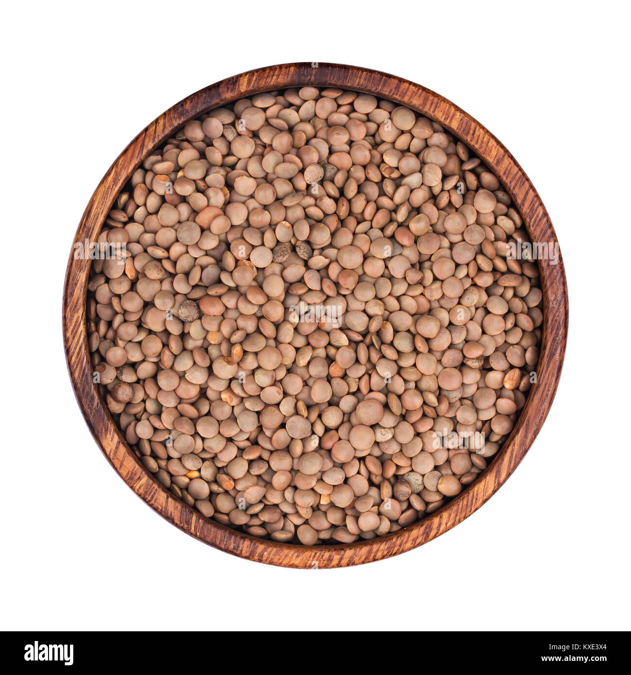 Lentils in wooden bowl isolated on white background. Top view Stock ...