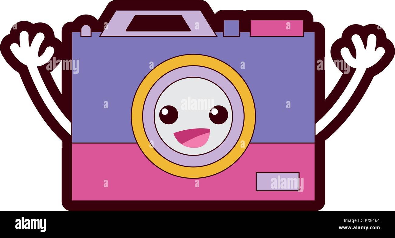 line color happy camera technology kawaii with arms Stock Vector Image ...