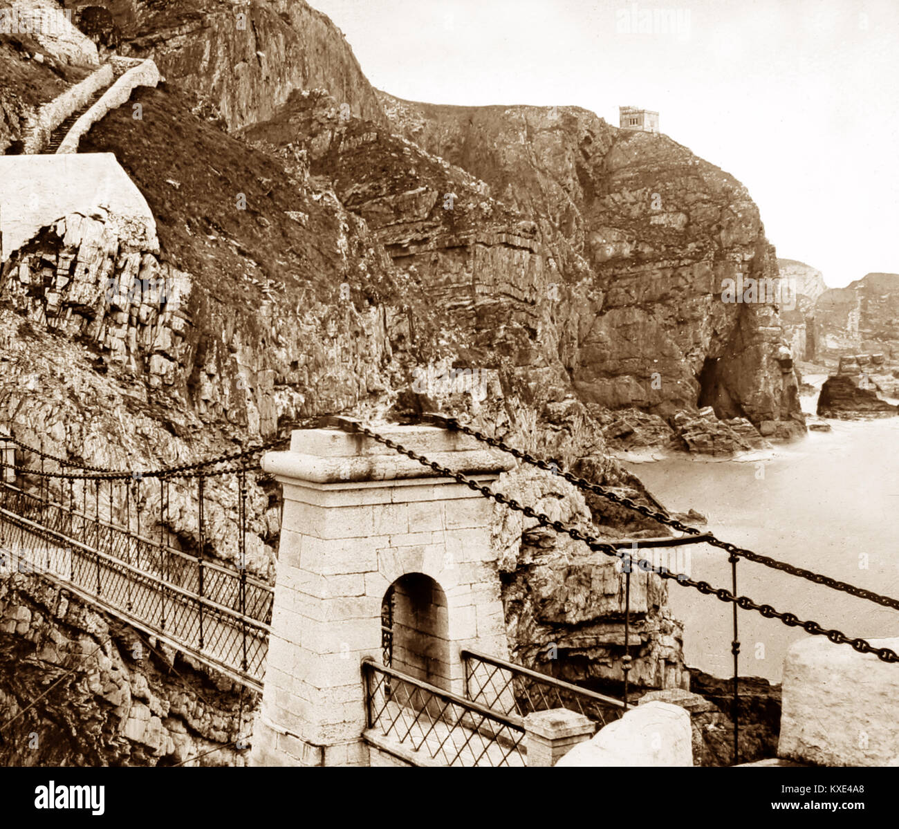 Bridge to South Stack Lighthouse near Holyhead, Victorian period Stock ...