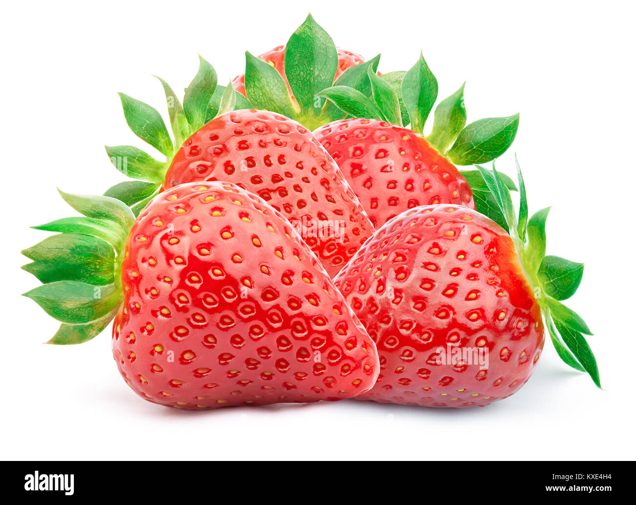 Five strawberries with leaves isolated Stock Photo - Alamy