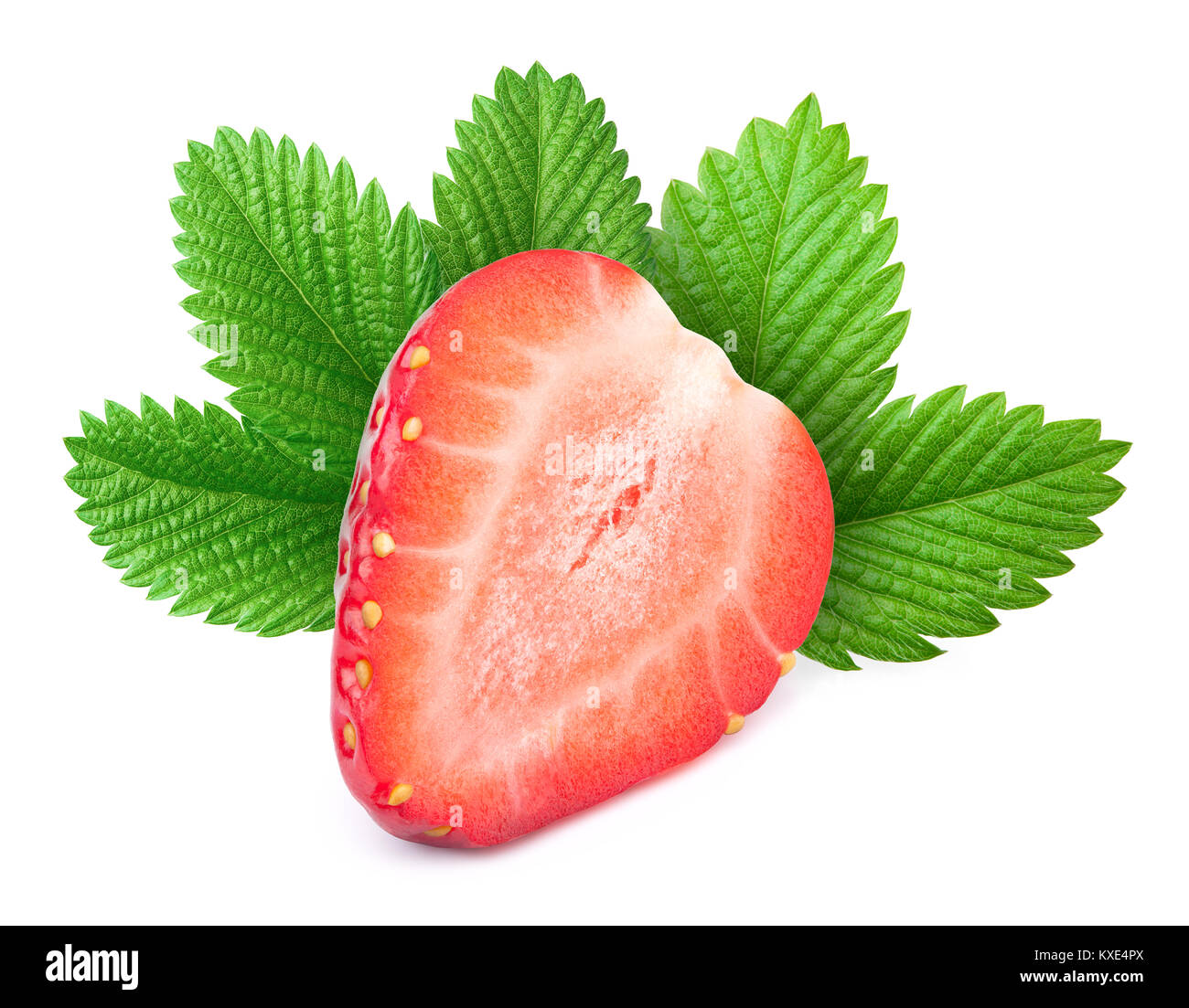 Sliced strawberry with leaves isolated Stock Photo - Alamy
