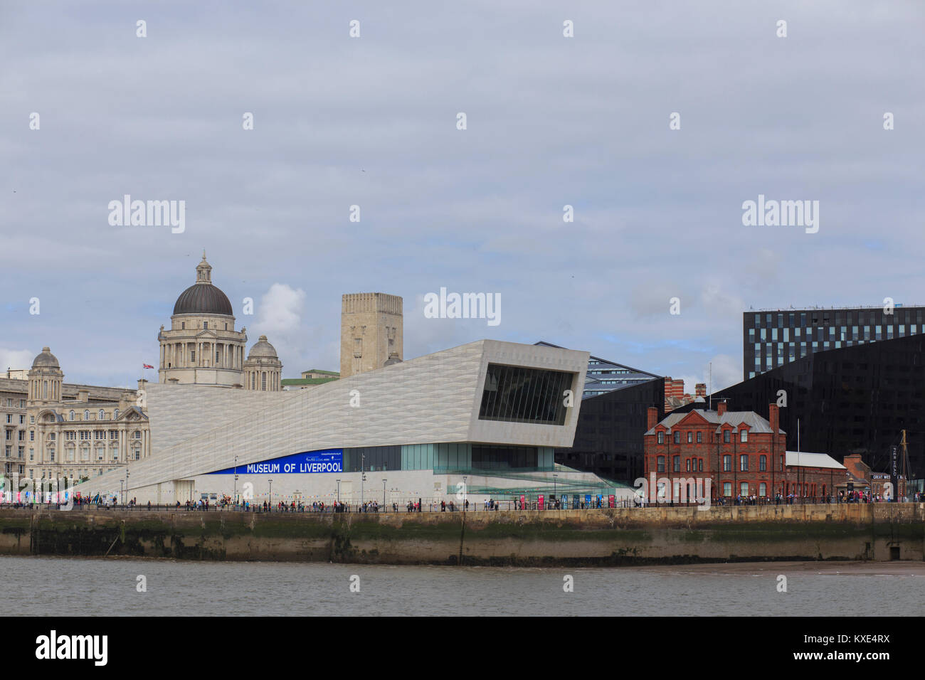 Skyline view of Liverpool, from the River Mersey ferry. Mersey Tunnel ...