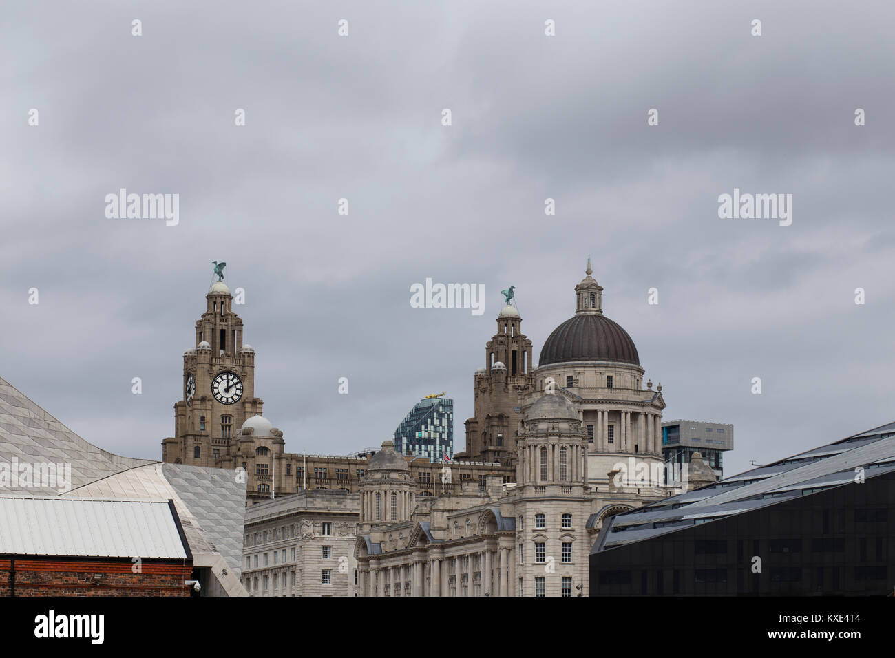 Skyline view of Liverpool, from the River Mersey ferry. Buildings ...