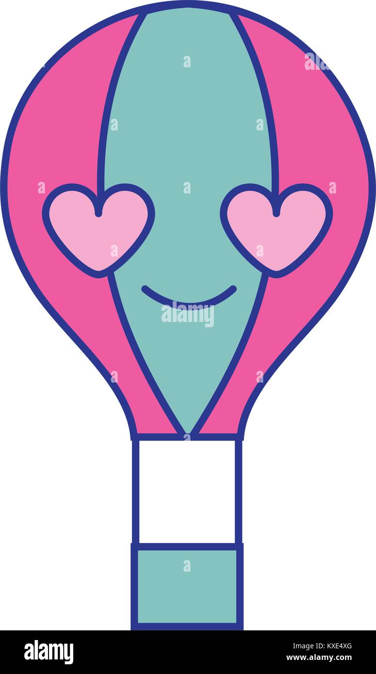 full color air balloon in love kawaii cartoon Stock Vector Image & Art ...