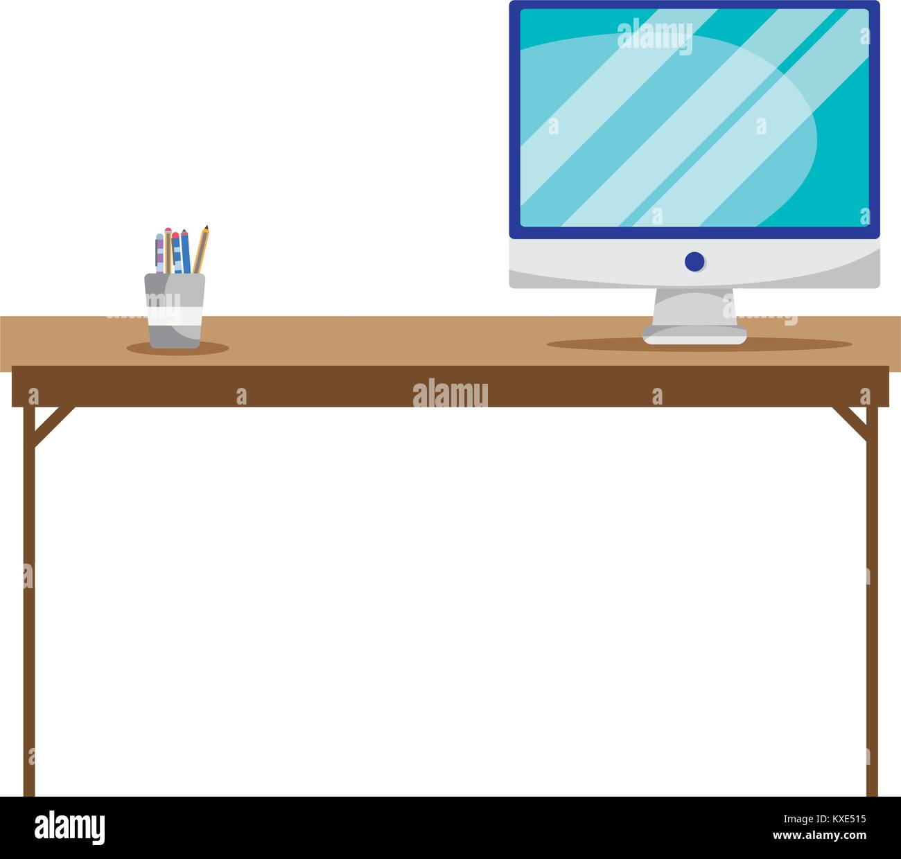 wood desk object with computer screen Stock Vector Image & Art - Alamy