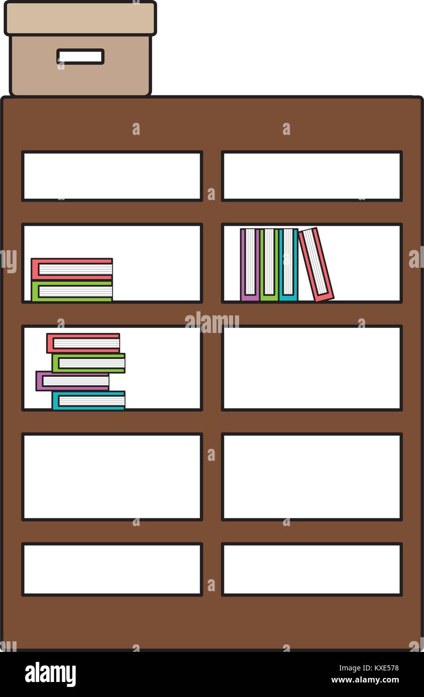 colorful bookcase with books inside and box archive Stock Vector Image ...