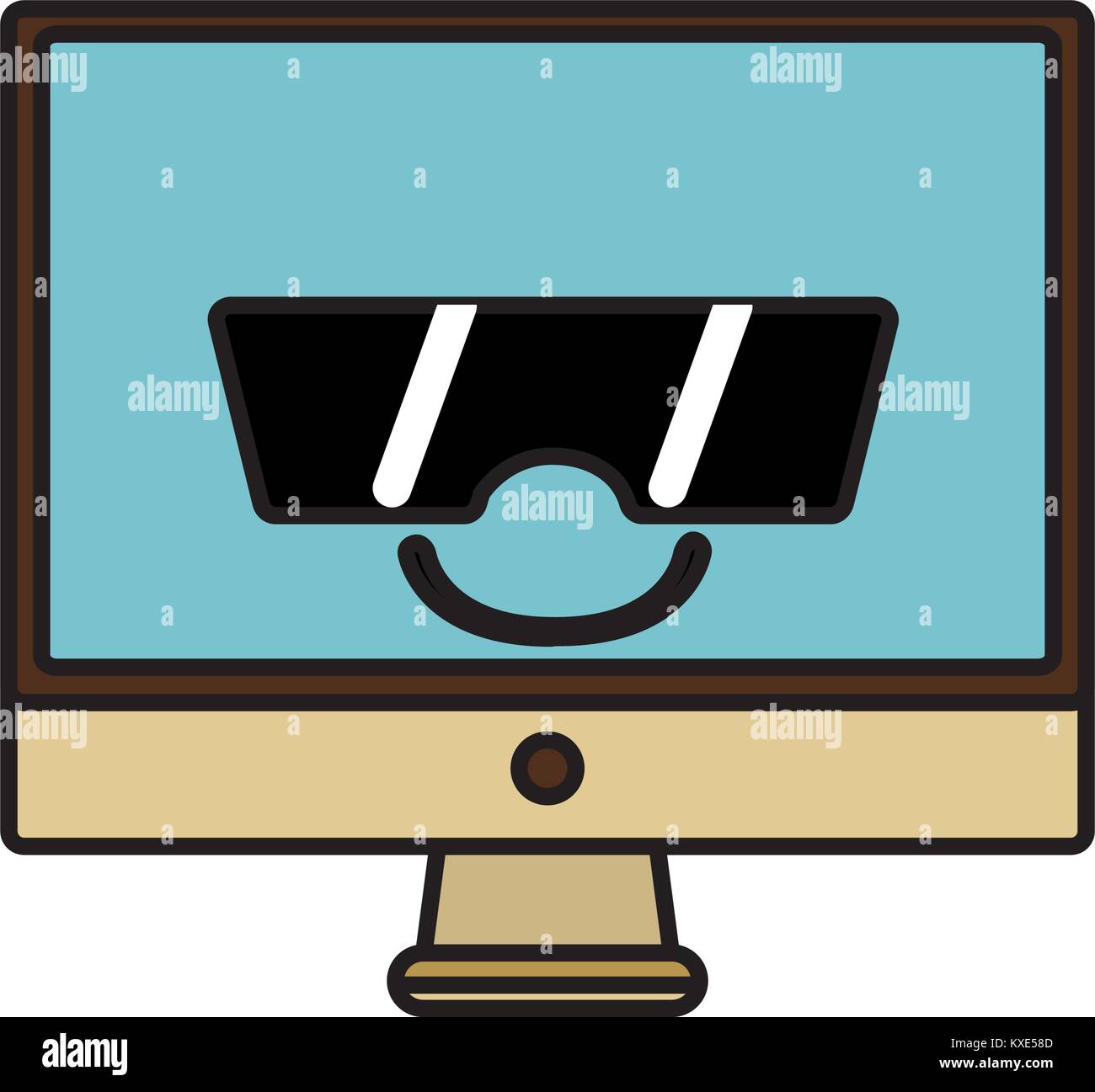 colorful happy computer screen kawaii with sunglasses Stock Vector ...