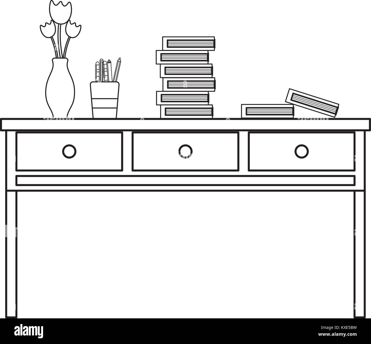 line wood desk with drawers objects and books Stock Vector Image & Art ...