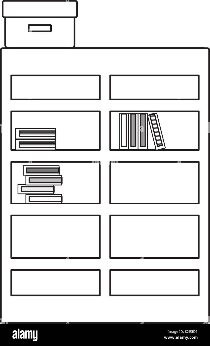 line bookcase with books inside and box archive Stock Vector Image ...