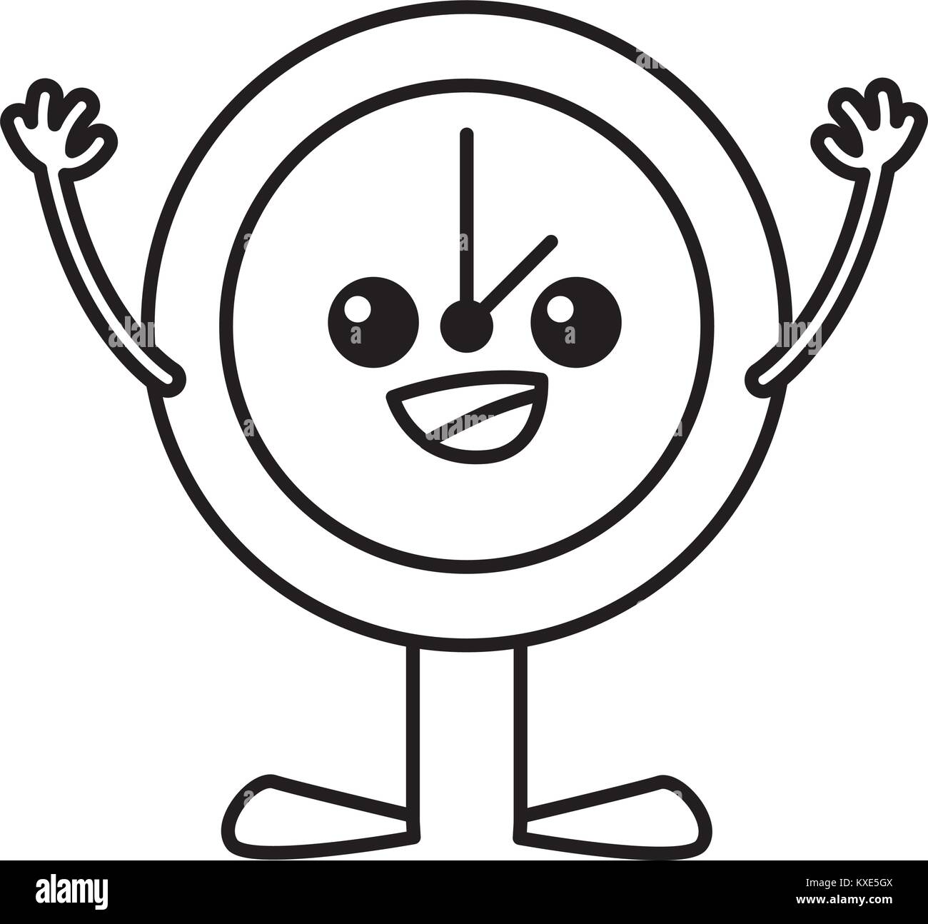 line happy circle clock kawaii with arms and legs Stock Vector Image ...