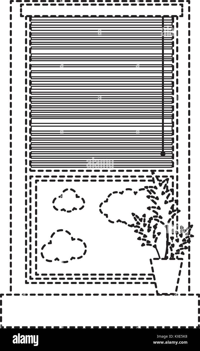 dotted shape window with curtain blind open and plant Stock Vector ...