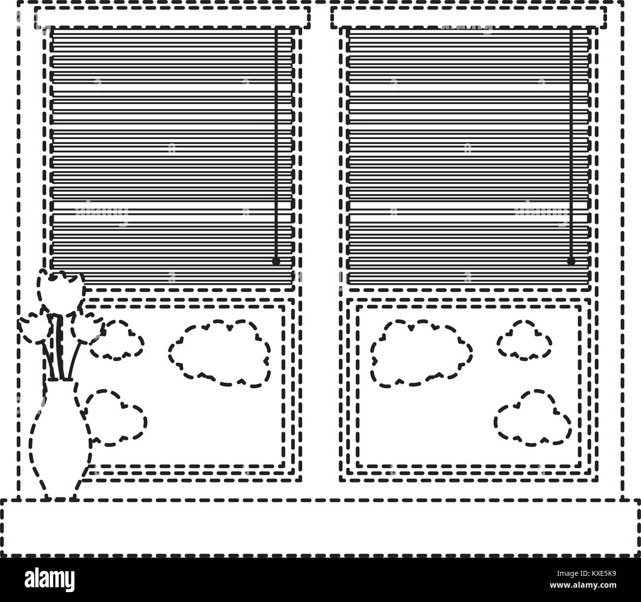 dotted shape window with blind curtain and fower inside jar Stock ...