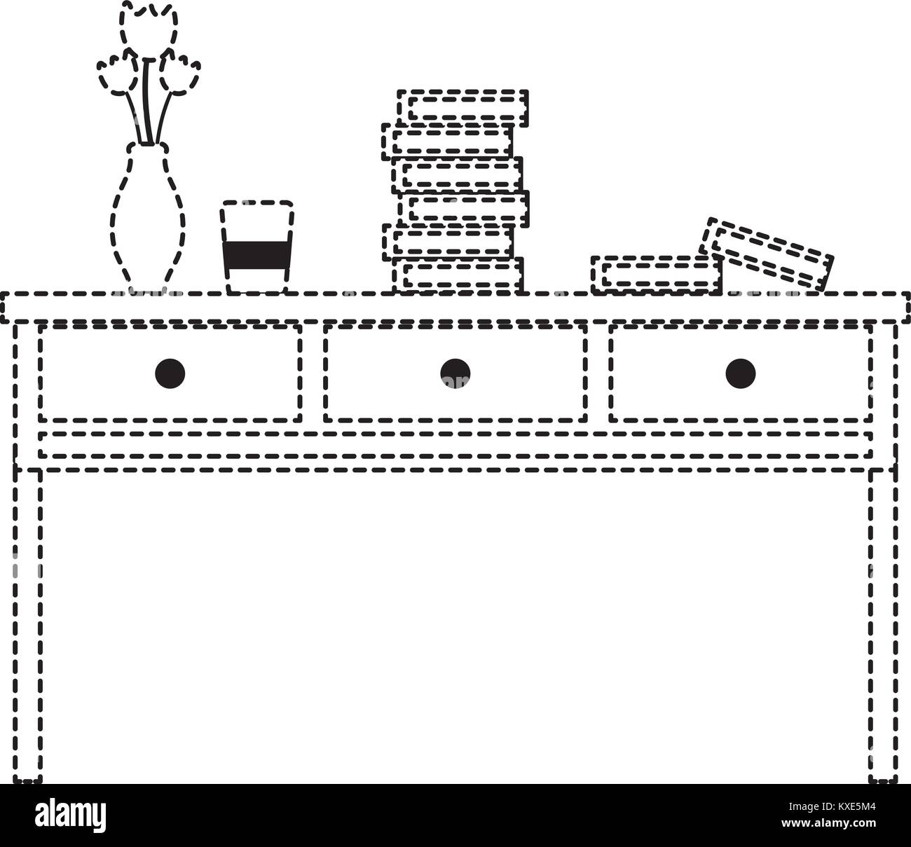 dotted shape wood desk with drawers objects and books Stock Vector ...
