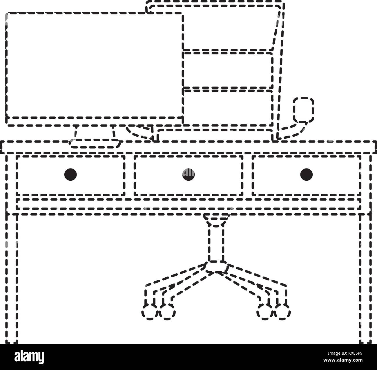 dotted shape office desk with drawers and computer screen Stock Vector ...