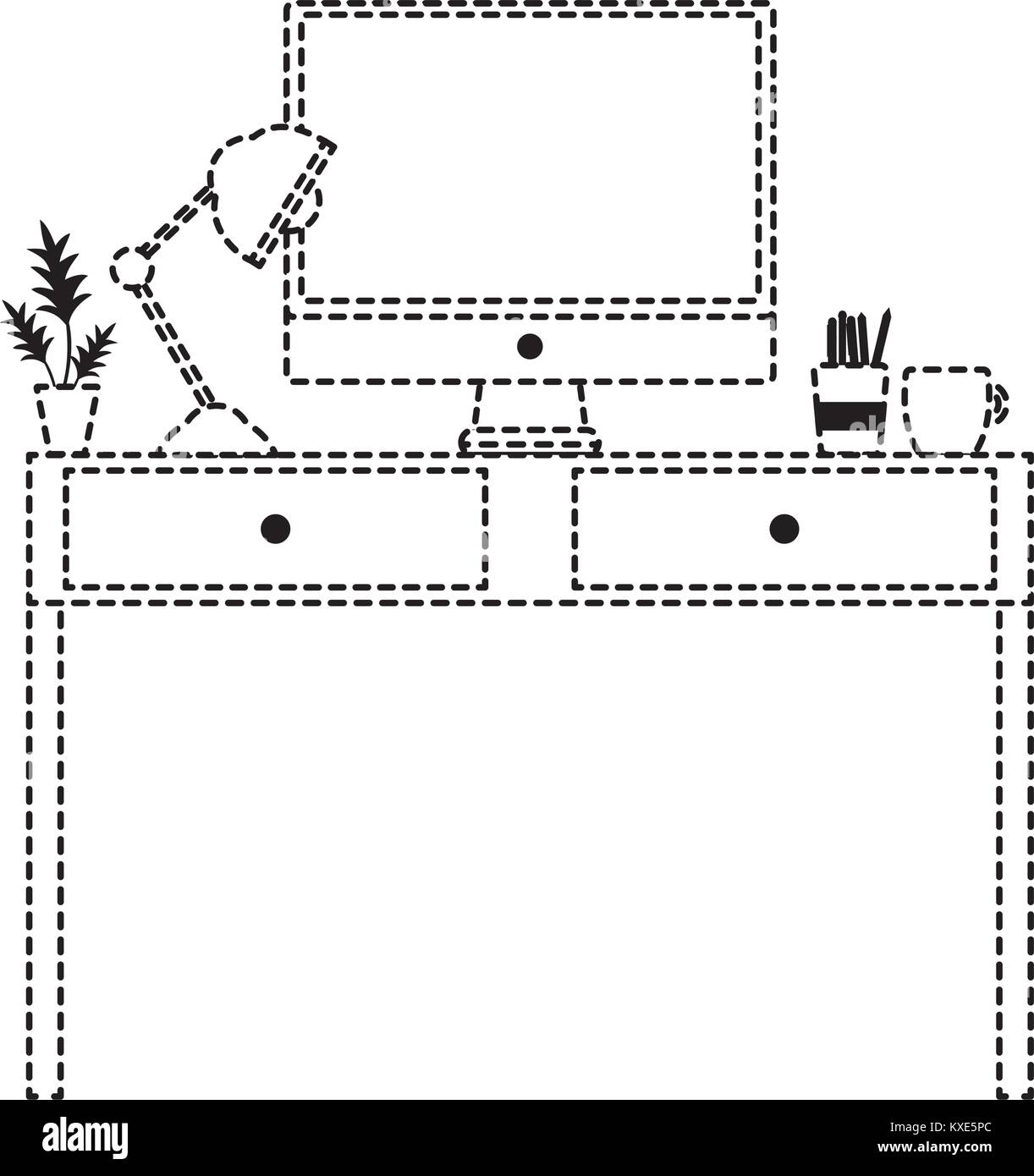 dotted shape office desk with lamp and computer screen Stock Vector ...