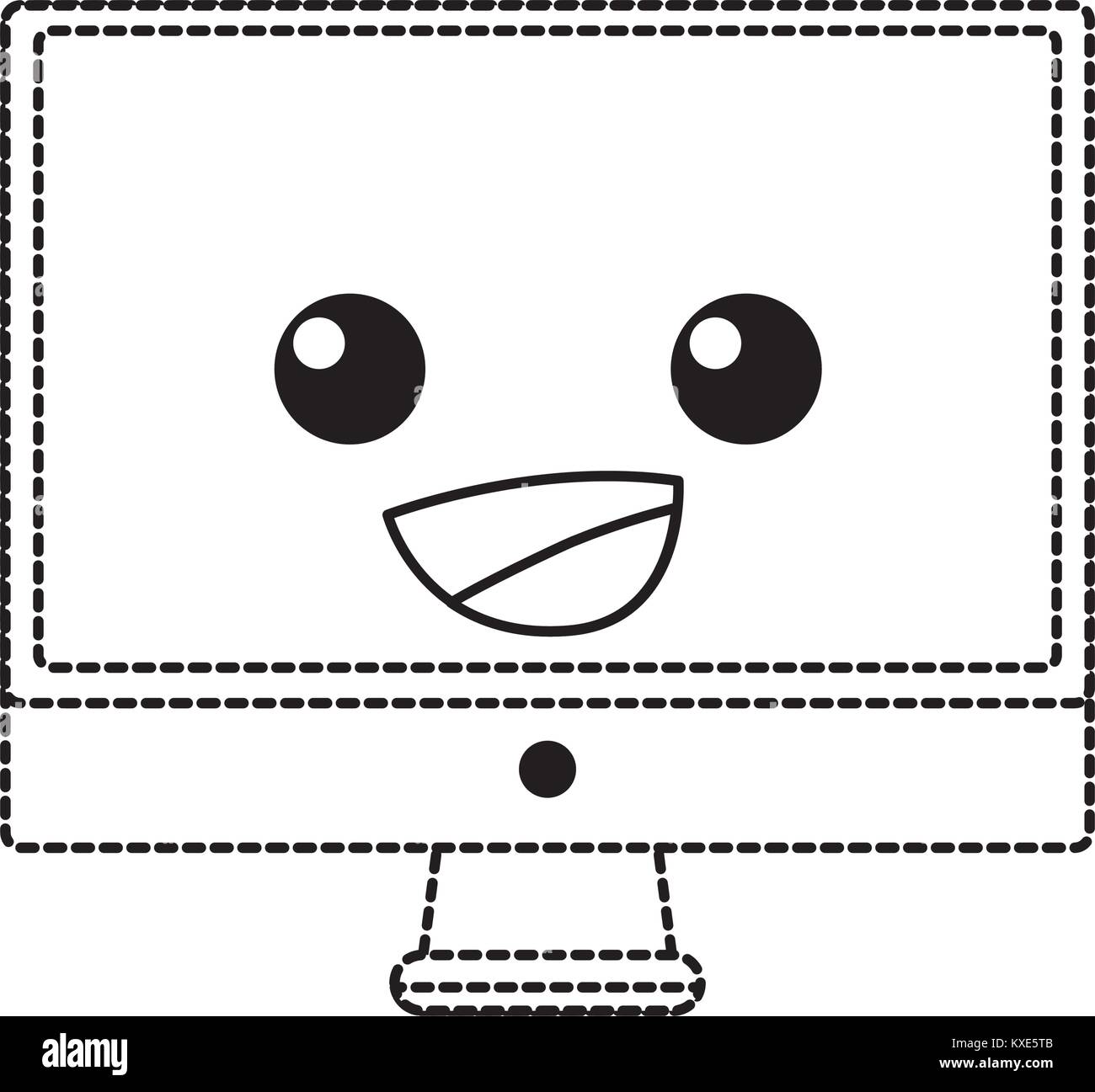 dotted shape happy computer screen kawaii cartoon Stock Vector Image ...