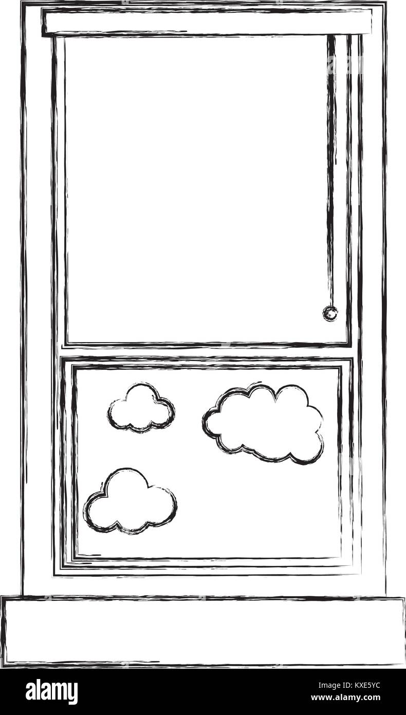 figure window with curtain blind open and clouds Stock Vector Image ...