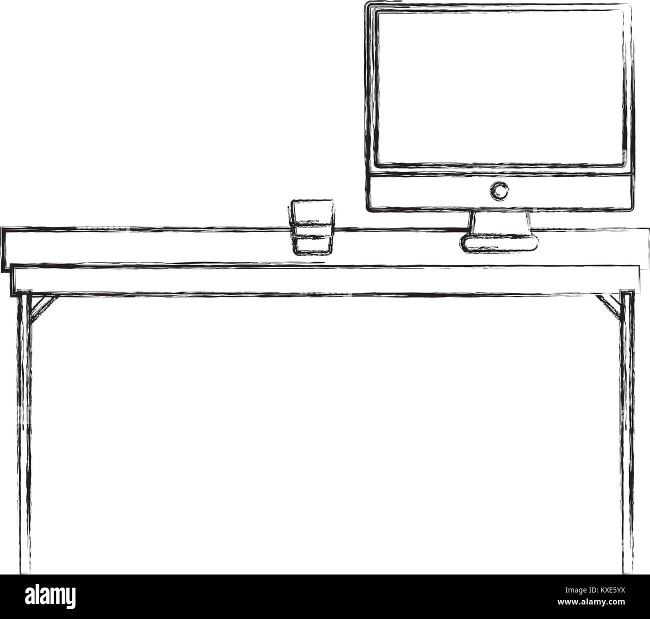 figure wood desk object with computer screen Stock Vector Image & Art ...