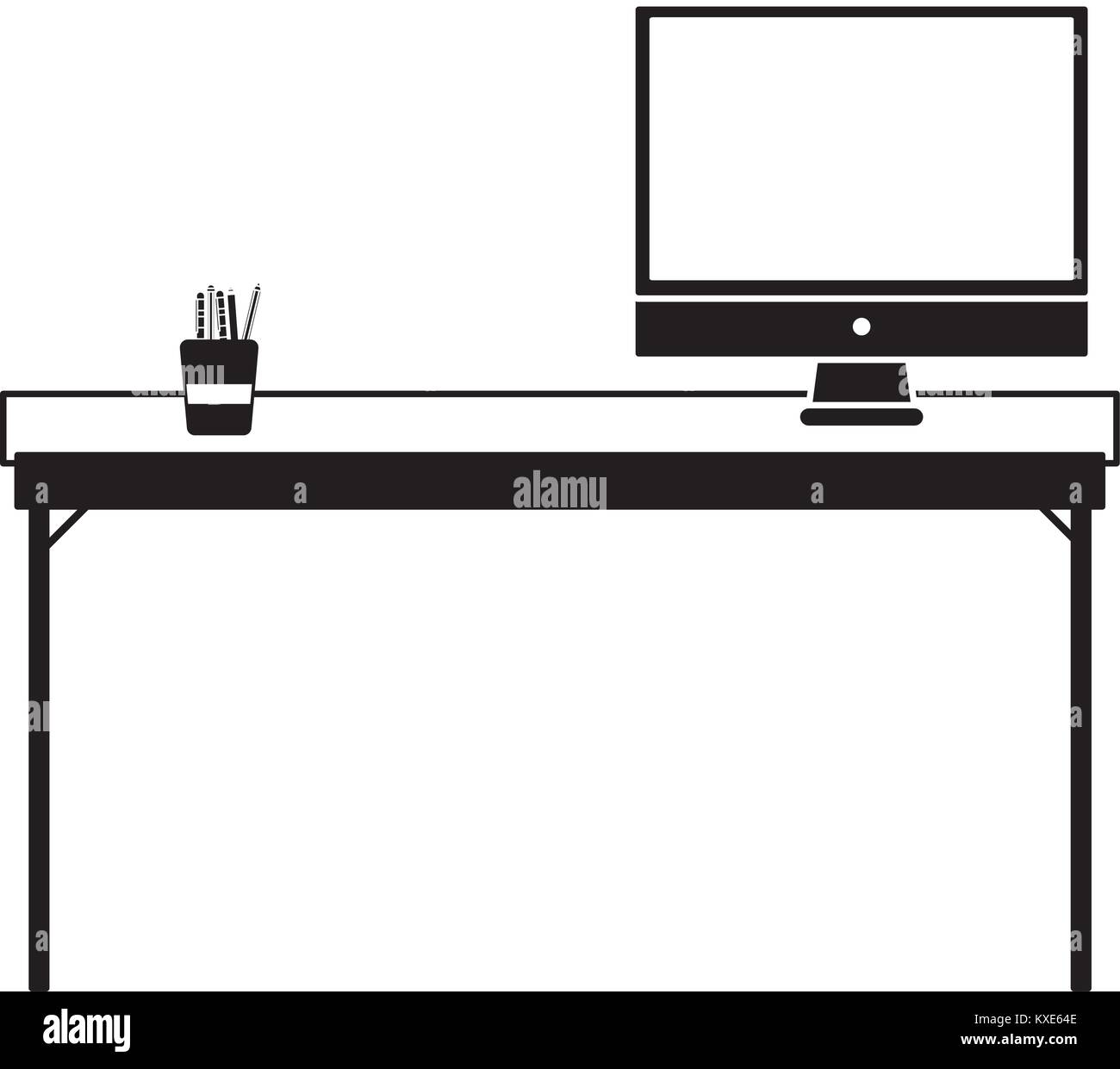 contour wood desk object with computer screen Stock Vector Image & Art ...